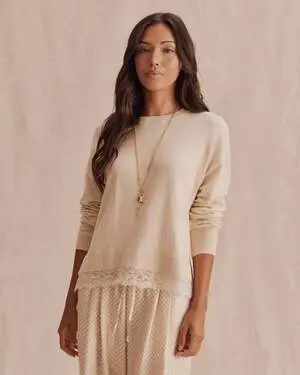 Splendid Georgie Lace Trim Pullover - Black