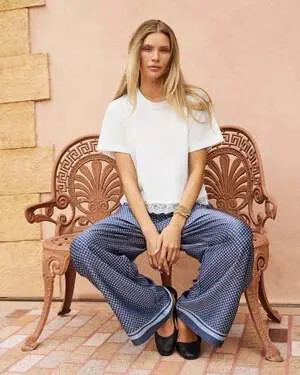 Splendid Valerie Pleated Print Pant - Wheat/shell