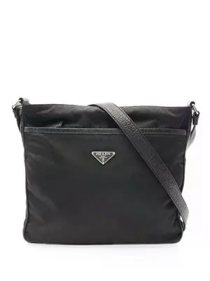 Prada 2010s Logo Plate Shoulder Bag - Black