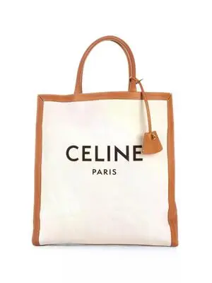 Celine Logo-print Leather-trim Tote Bag - Neutrals