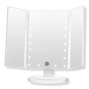 FASCINATE Trifold Led Makeup Mirror With Touch Dimmable Lighting & Multi-magnification - White