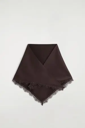 Cos Lace-trimmed Satin Headscarf - Brown