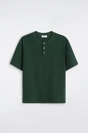 Cos Contrast-tipped Cotton-piqué Henley Top - Green