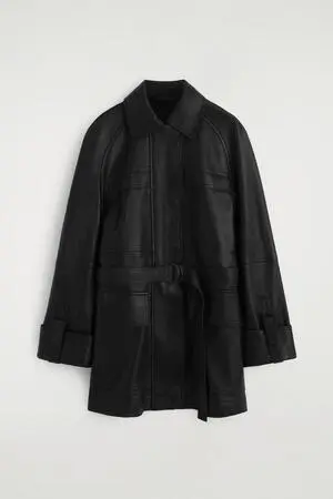 Cos Belted Leather Workwear Jacket - Black