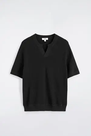 Cos Open-collar Henley T-shirt - Black