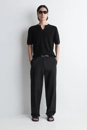 Cos Open-collar Henley T-shirt - Black