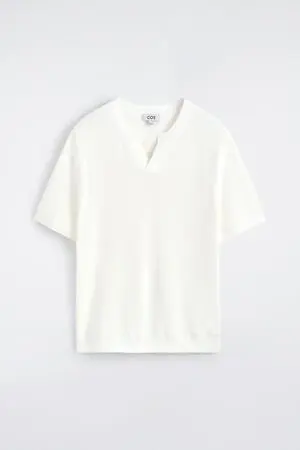 Cos Open-collar Henley T-shirt - White