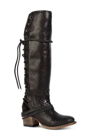FREEBIRD Coal Tall Lace-up Boots - Black Snake