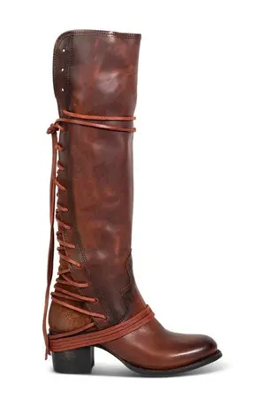 FREEBIRD Coal Tall Lace-up Distressed Leather Boots - Cognac