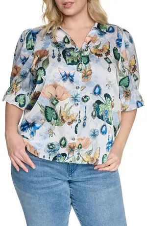 Karl Lagerfeld Paris Printed Three-quarter Sleeve Shirt