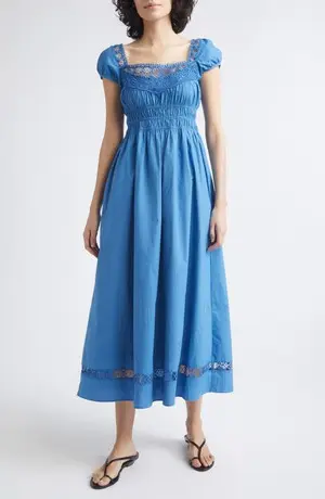 Posse Veda Lace Detail Cotton Midi Sundress