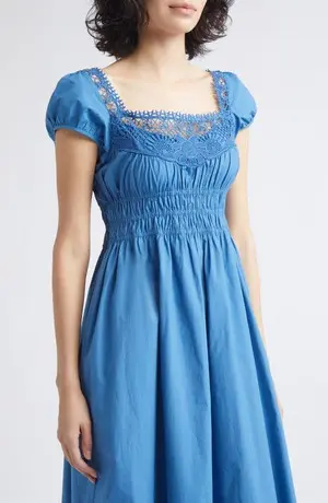 Posse Veda Lace Detail Cotton Midi Sundress