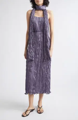 Posse Esme Plissé Midi Slipdress & Scarf - Dusk