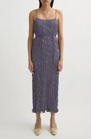 Posse Esme Plissé Midi Slipdress & Scarf - Dusk