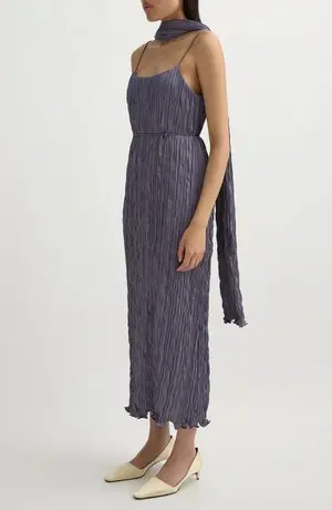 Posse Esme Plissé Midi Slipdress & Scarf