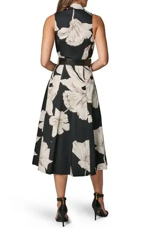 Donna Karan New York Floral Sleeveless Stretch Cotton Midi Shirtdress