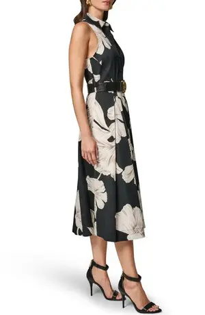 Donna Karan New York Floral Sleeveless Stretch Cotton Midi Shirtdress