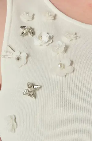 English Factory Sequin And Rhinestone Flower Appliqué Tank