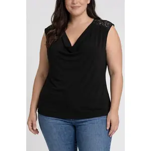 LIVERPOOL Sleeveless Draped Neck Lace Trim Top