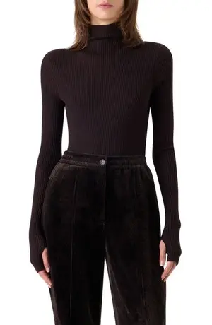 Akris Cashmere & Silk Rib Funnel Neck Sweater - Coffee