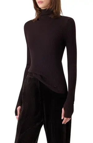 Akris Cashmere & Silk Rib Funnel Neck Sweater
