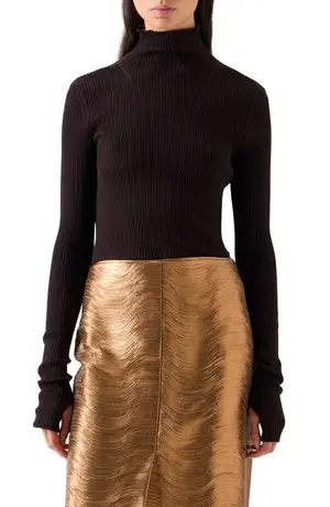 Akris Cashmere & Silk Ribbed Funnel Neck Sweater - Coffee