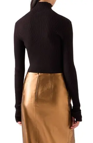 Akris Cashmere & Silk Ribbed Funnel Neck Sweater