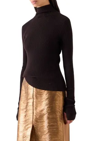 Akris Cashmere & Silk Ribbed Funnel Neck Sweater