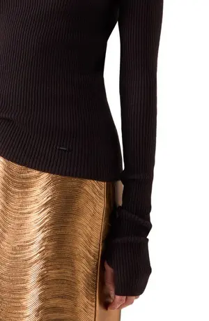 Akris Cashmere & Silk Ribbed Funnel Neck Sweater
