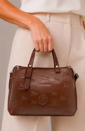 CAVALINHO Cavalo Lusitano 490 Embossed Leather Handbag - Camel Brown