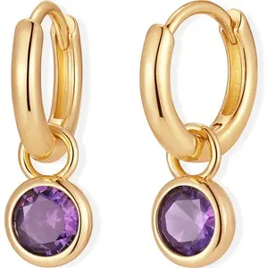 BROOK & YORK Matilda Birthstone Huggie Hoop Earrings Gold/feb