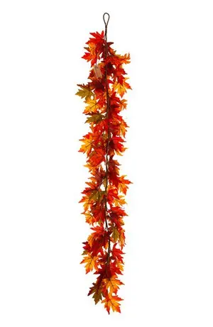 GLITZHOME Fall Lighted Maple Leaves Garland With Timer