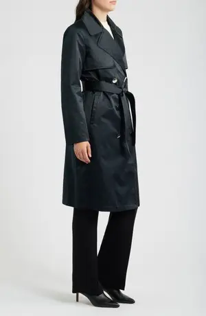 Via Spiga Double Breasted Satin Trench Coat