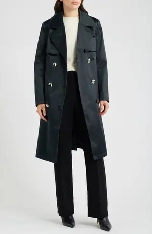 Via Spiga Double Breasted Satin Trench Coat