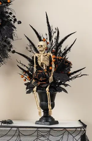 GLITZHOME 22"h Halloween Rose Skeleton And Berry Urn Table Tree