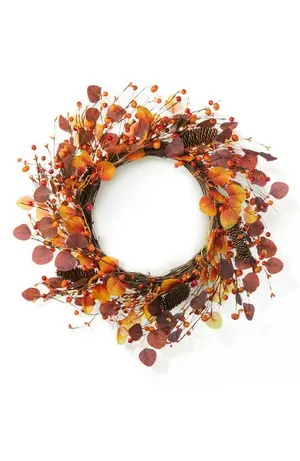 GLITZHOME 22"d Fall Eucalyptus Berry Wreath - Orange