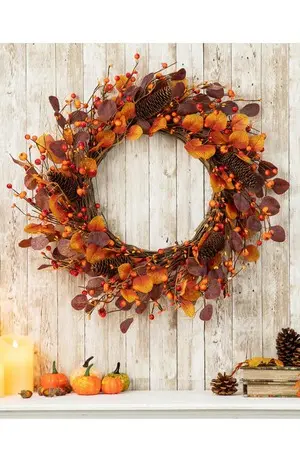 GLITZHOME 22"d Fall Eucalyptus Berry Wreath