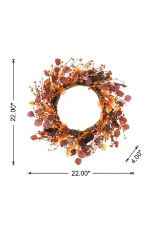 GLITZHOME 22"d Fall Eucalyptus Berry Wreath