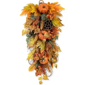GLITZHOME 25"h Fall Pumpkin Leaf Teardrop - Orange
