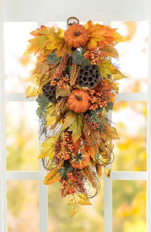 GLITZHOME 25"h Fall Pumpkin Leaf Teardrop