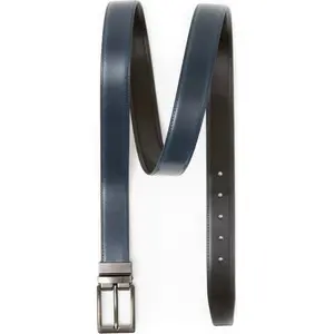MIO MARINO Mio Marino Reversible Leather Belt With Rotating Buckle Navy/black