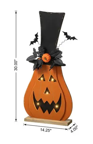 GLITZHOME Halloween Lighted Wooden Jack-o-lantern Porch Decor With Floral & Timer