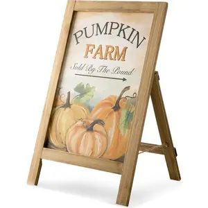 GLITZHOME 24"h Fall Wooden Easel Porch Sign Standing Decor - Orange