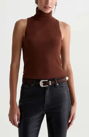 Ag Faey Mock Neck Ribbed Tank - Chestnut