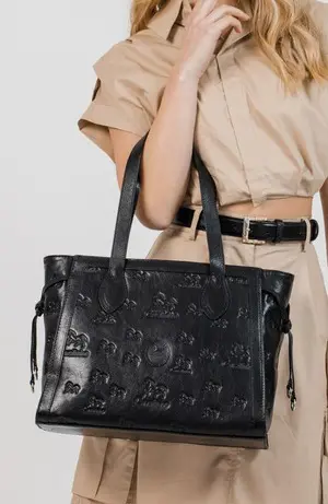 CAVALINHO Cavalo Lusitano 410 Embossed Leather Tote Bag - Black