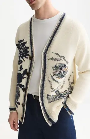Scotch & Soda Intarsia Cotton Blend Cardigan - Eggnog