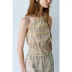 Mango Jollie Plaid Halter Top - Brown