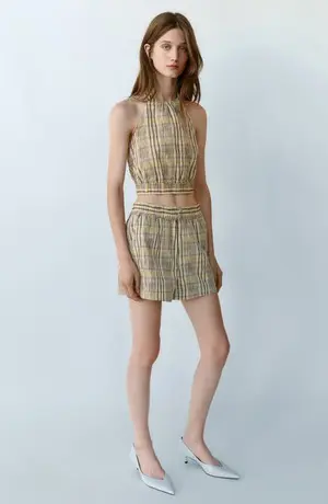 Mango Jollie Plaid Halter Top