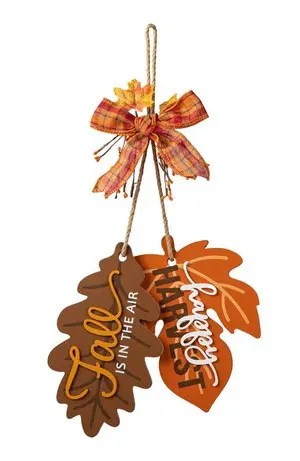 GLITZHOME Fall Wooden Maple Leaves With Bowknot Door Hanger - Orange