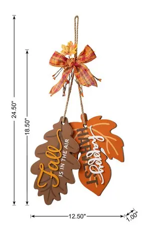 GLITZHOME Fall Wooden Maple Leaves With Bowknot Door Hanger